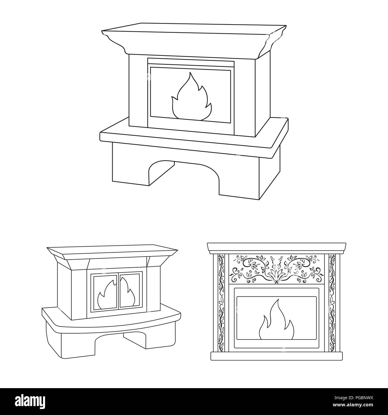 Différents types de cheminées contours icônes de collection set design ...