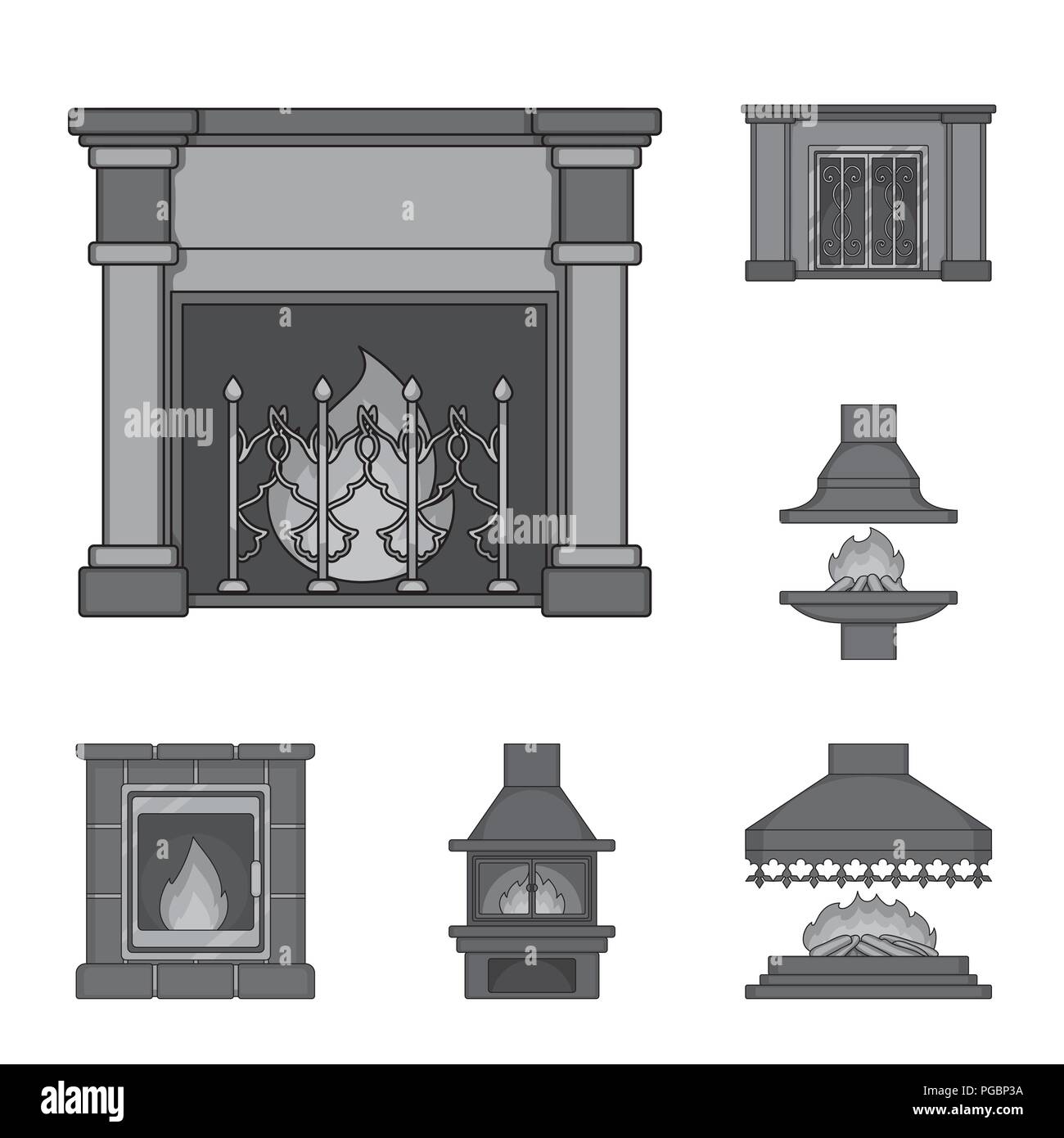Différents types d'Icônes monochromes cheminées dans set collection ...