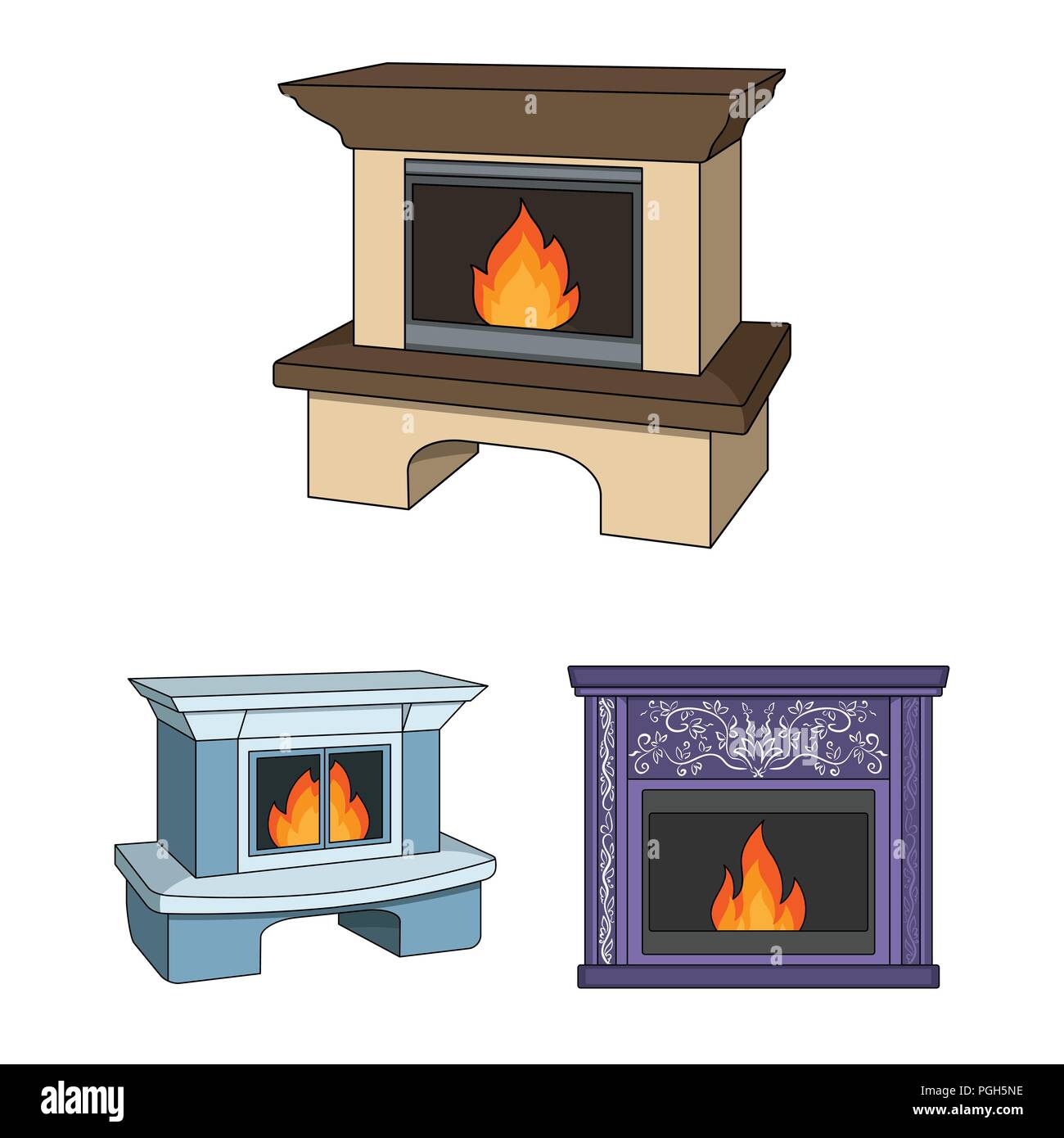 Différents types de cheminées cartoon icônes de collection set design ...