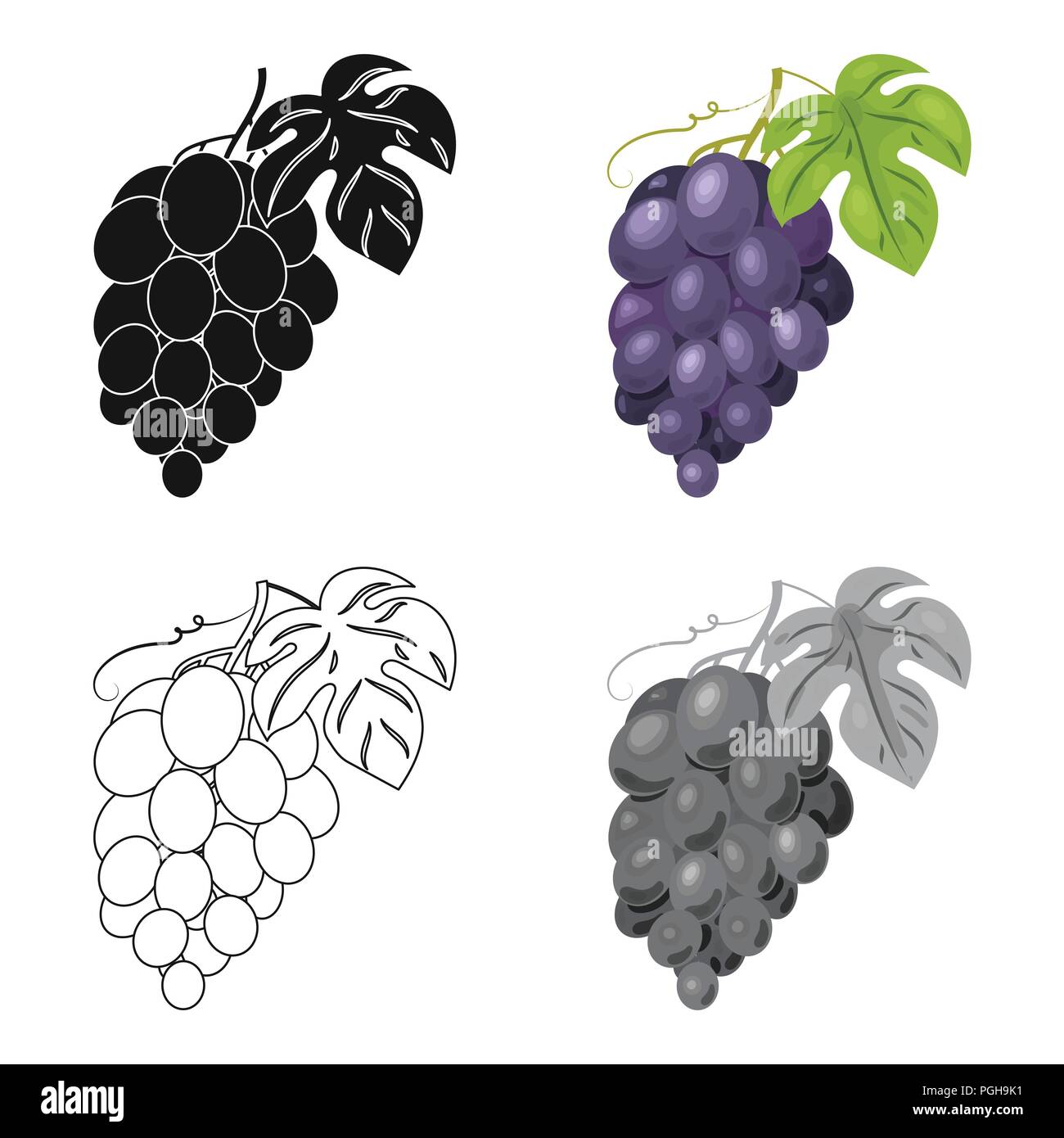 Grappe de raisins en icône design dessin animé isolé sur fond blanc. La ...