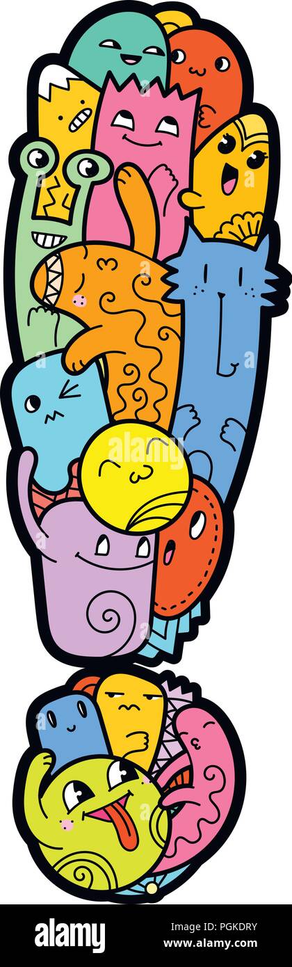 Point d'exclamation. Hand drawn doodled kids symbole. Mignon monstred ...