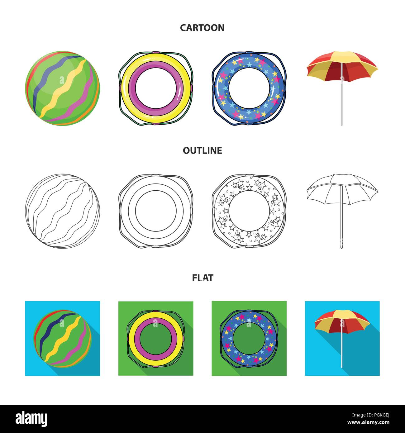 Cercle de natation multicolore contour cartoon,télévision,icônes de ...