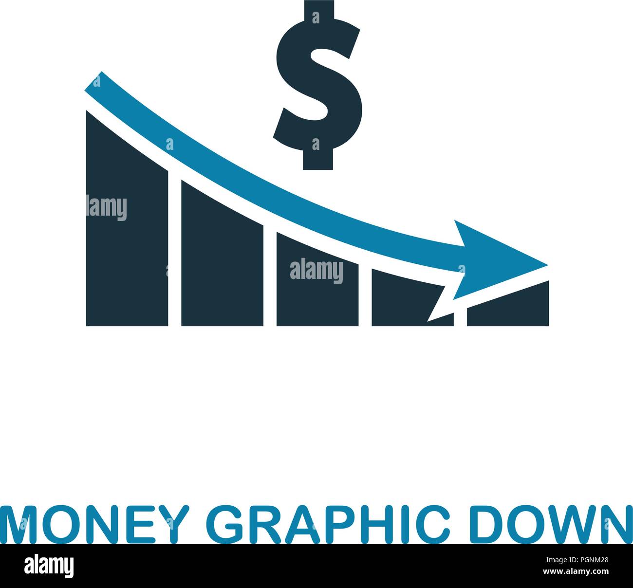 Graphique d'argent vers le bas sur l'icône de création. Élément simple ...
