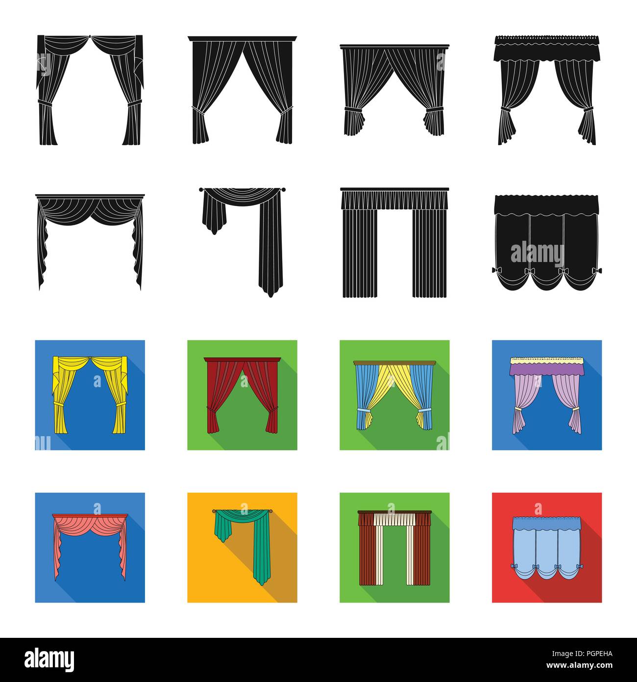 Différents types de rideaux de fenêtre rideaux.set collection icônes de ...
