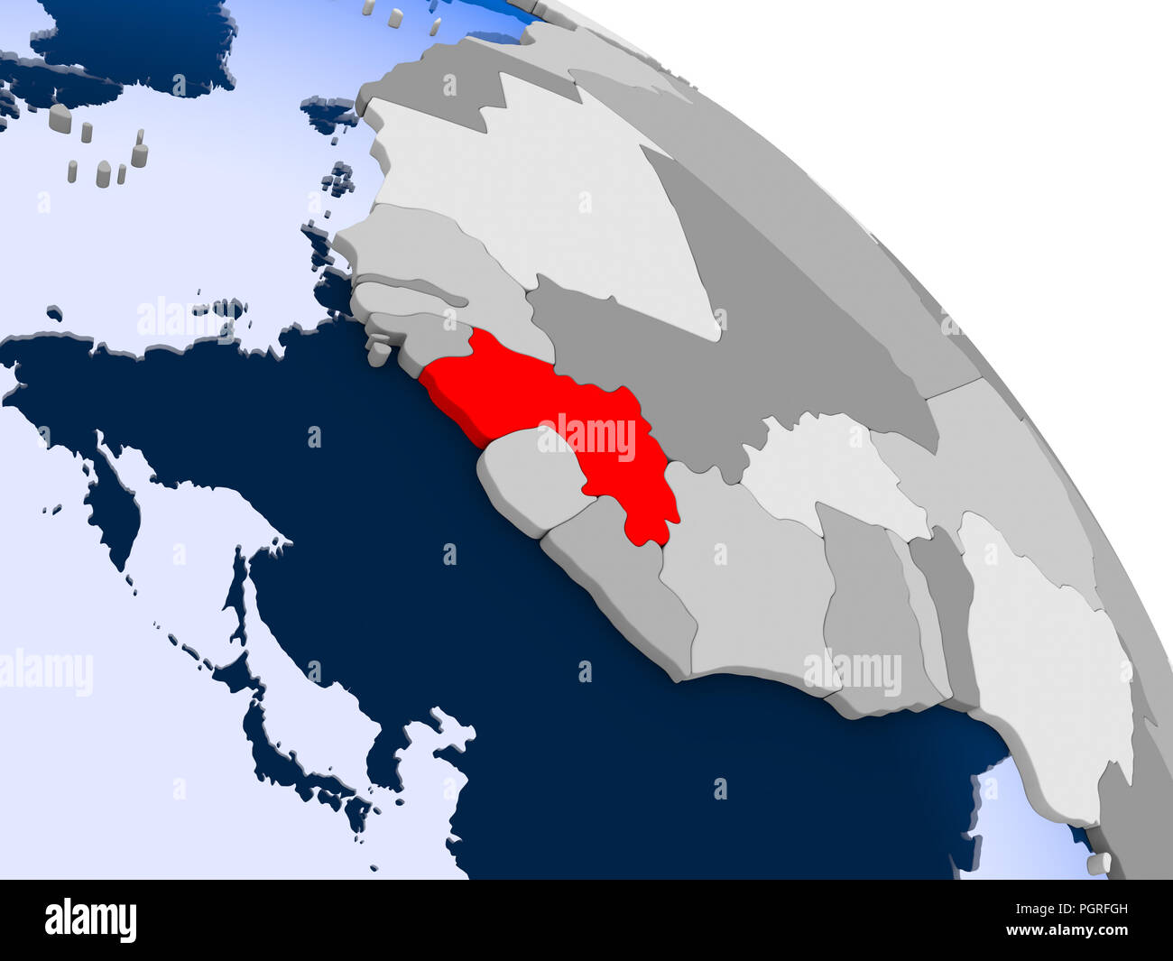 Illustration de Guinée a souligné en rouge sur un globe transparent ...