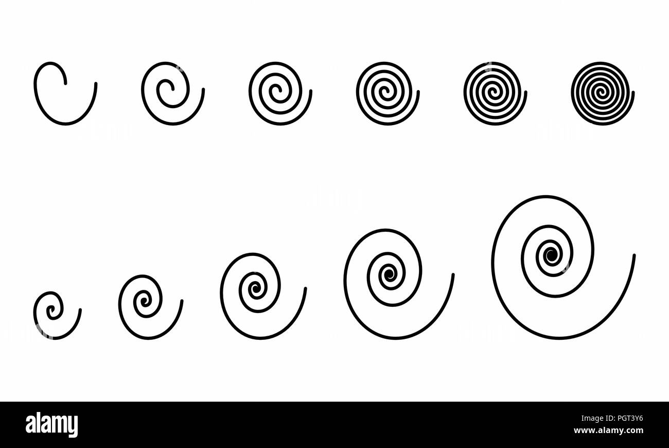 Illustration d'une série de spirales de différents types Image ...