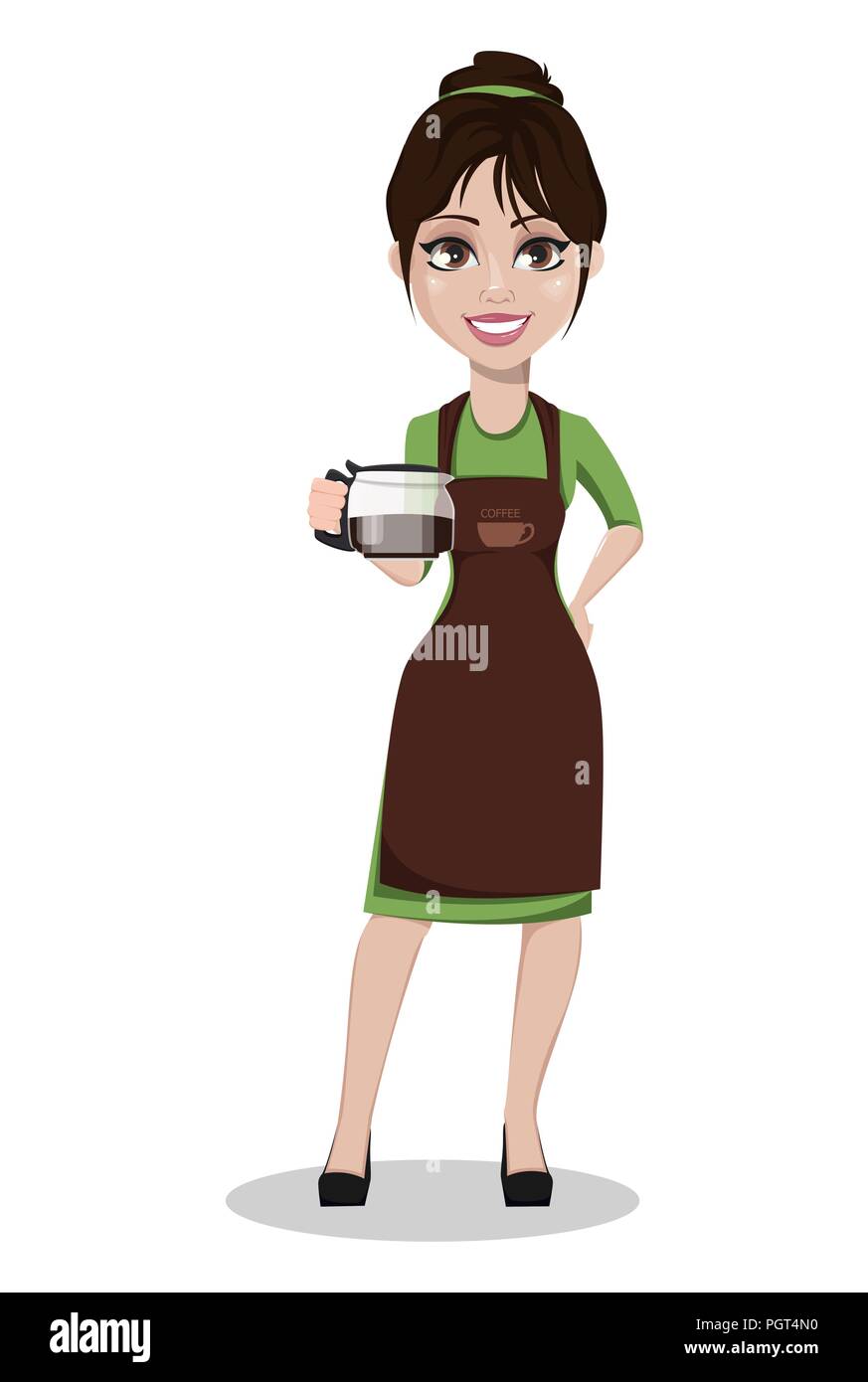 Belle jeune femme en uniforme de barista professionnel. Cute cartoon ...