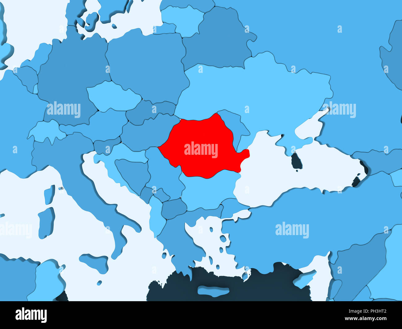 La Roumanie en rouge sur la carte politique du bleu transparent avec ...