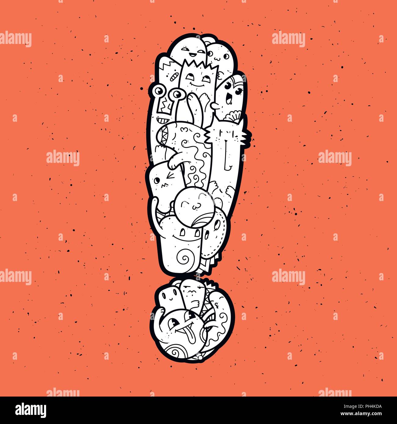 Point d'exclamation. Hand drawn doodled kids symbole. Mignon monstred ...