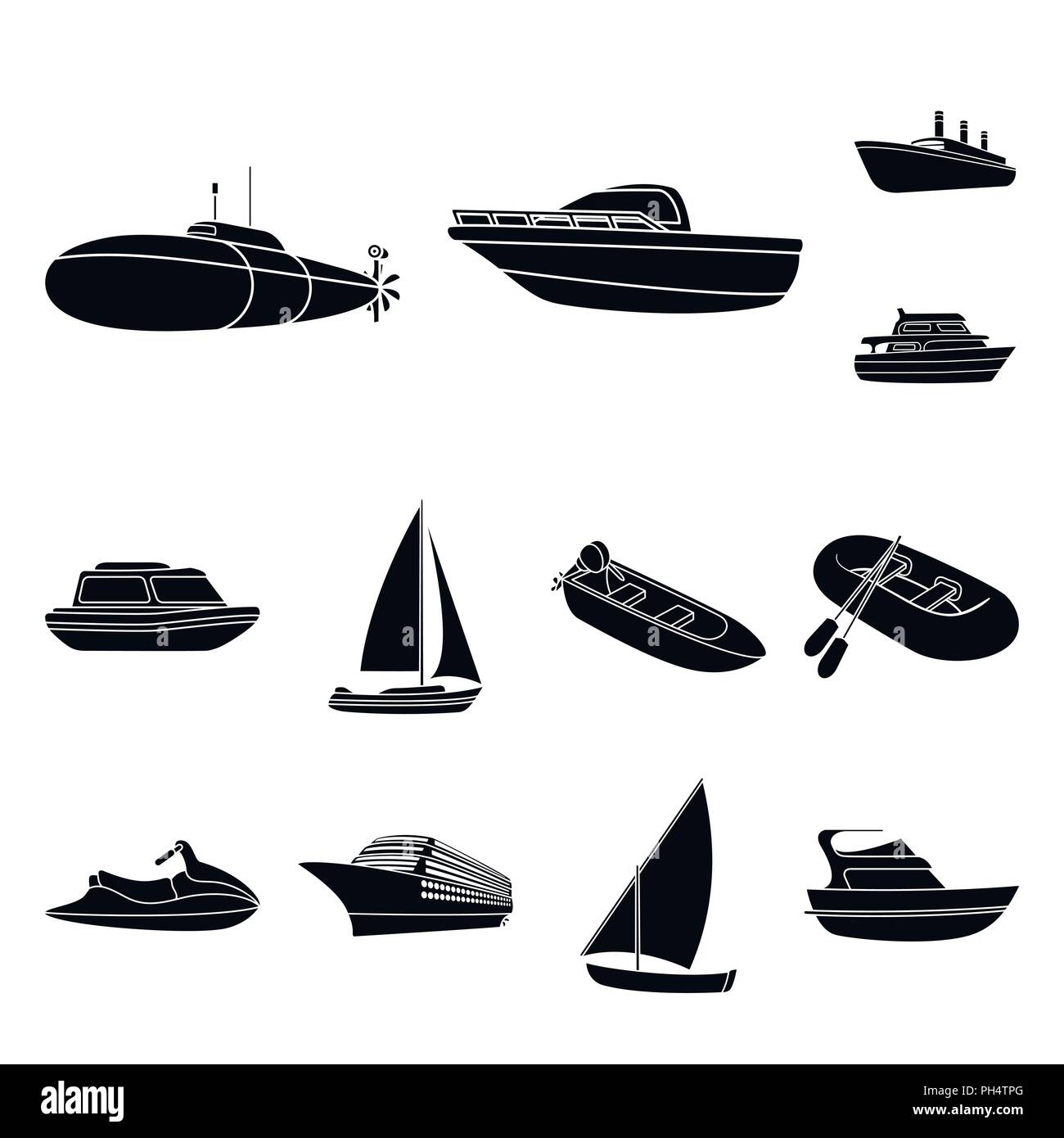 L'eau et le transport maritime des icônes noires dans set collection ...