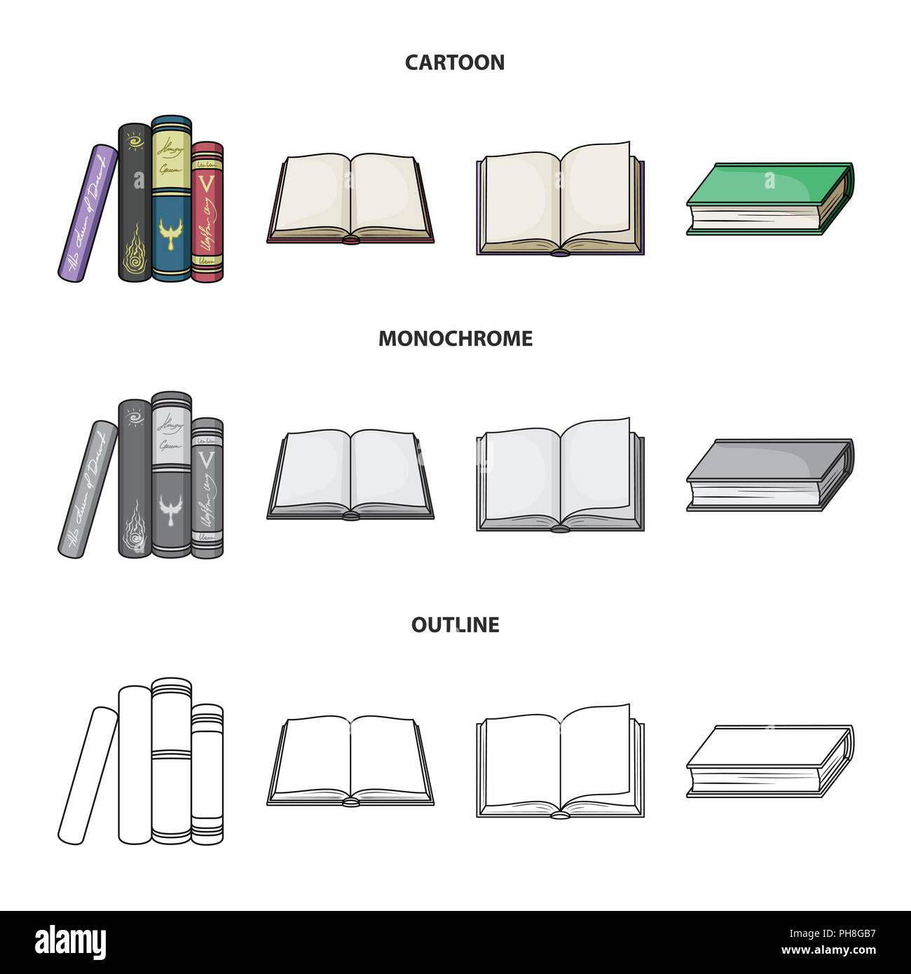 Différents types de livres. Livres collection set icônes de cartoon ...