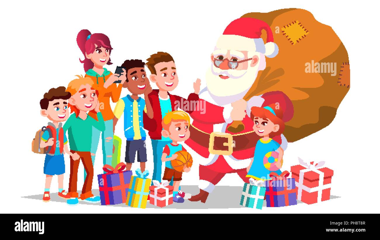 Le Père Noël avec les enfants. Des enfants heureux. Vacances d'hiver ...