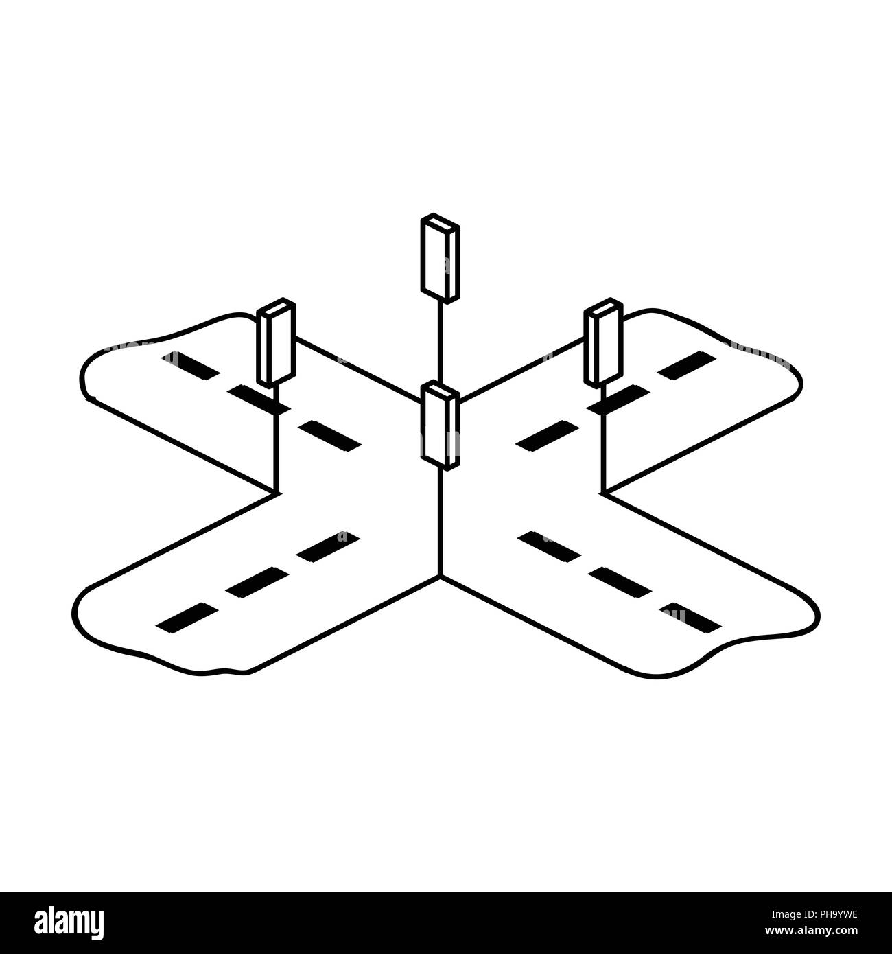 Rossroads coréen dans l'icône de style contour isolé sur fond blanc ...