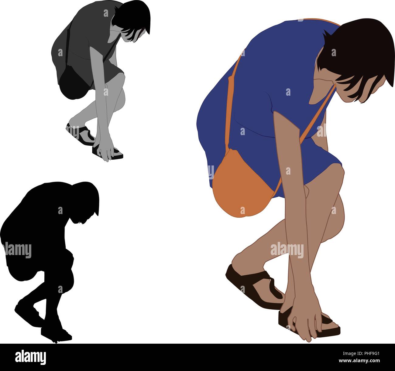 Télévision réaliste illustration couleur d'une jeune femme ramasser ...