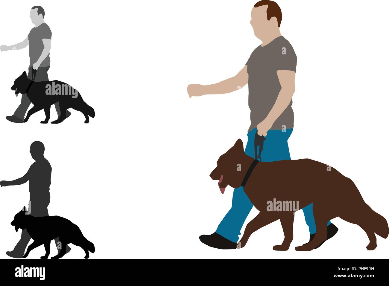 Illustration couleur télévision réaliste d'un homme marche un berger ...