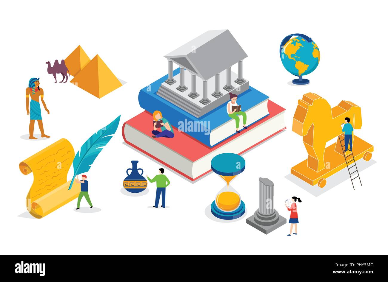 Cours d'histoire, école, collège leçon. Vector design concept ...