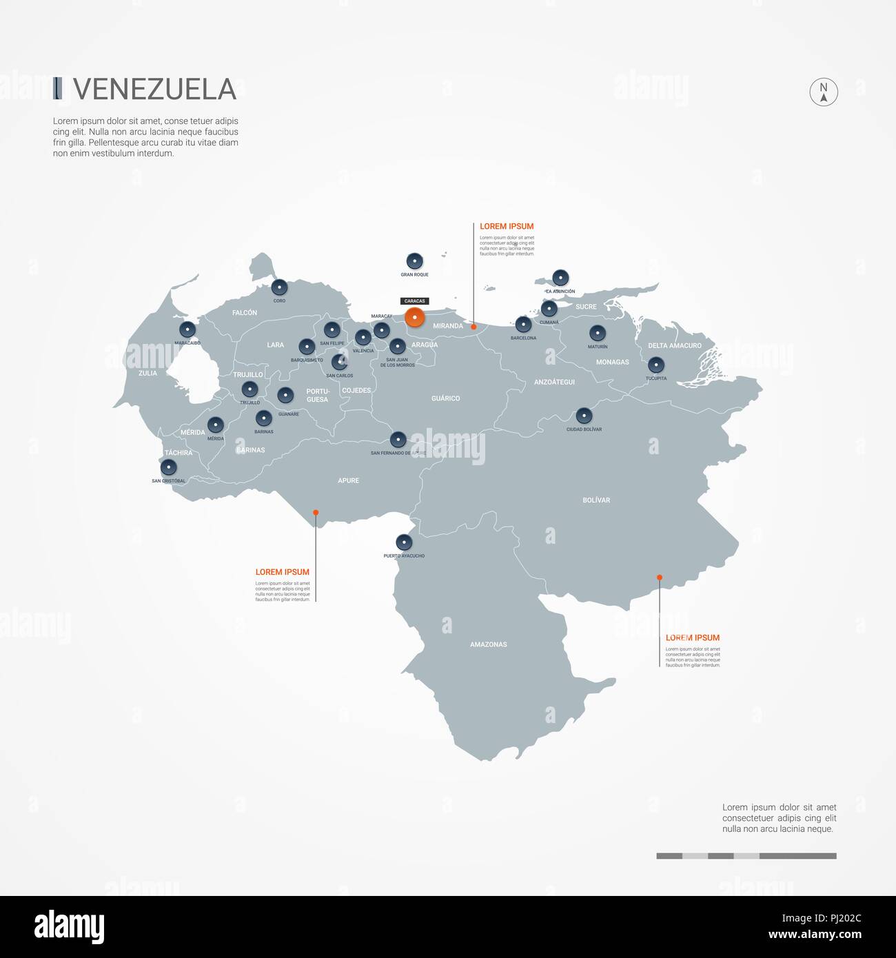 Venezuela carte avec les frontières, villes, capitale et divisions ...