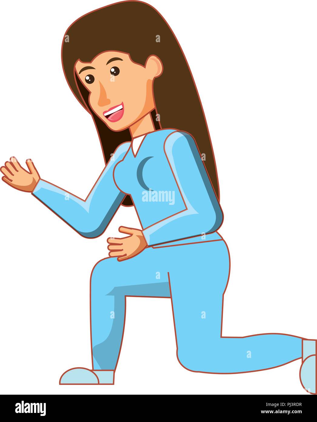 Cartoon femme à genoux sur fond blanc, vector illustration Image ...