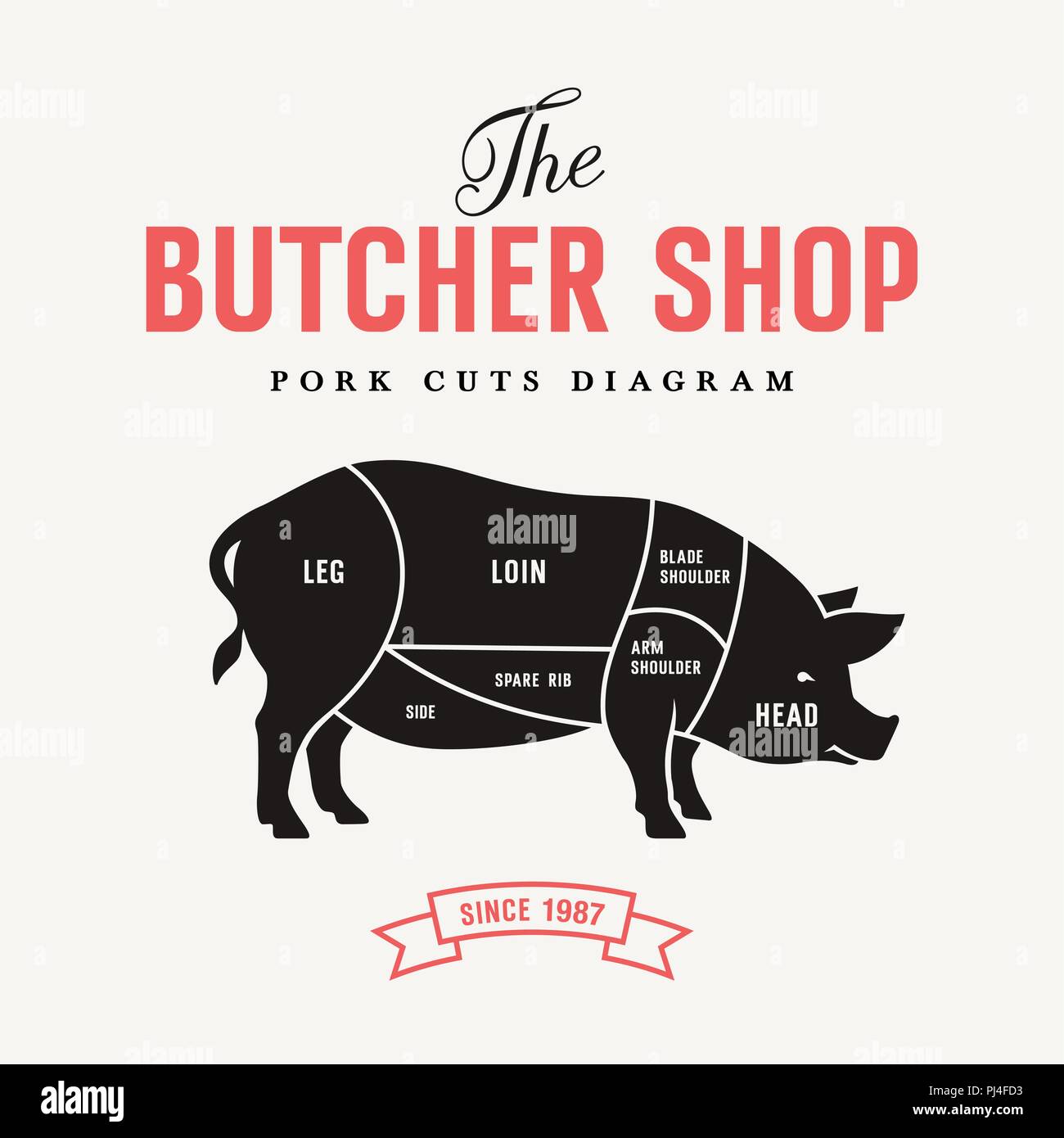Schéma de coupes de porc, vector illustration pour la boucherie et ...