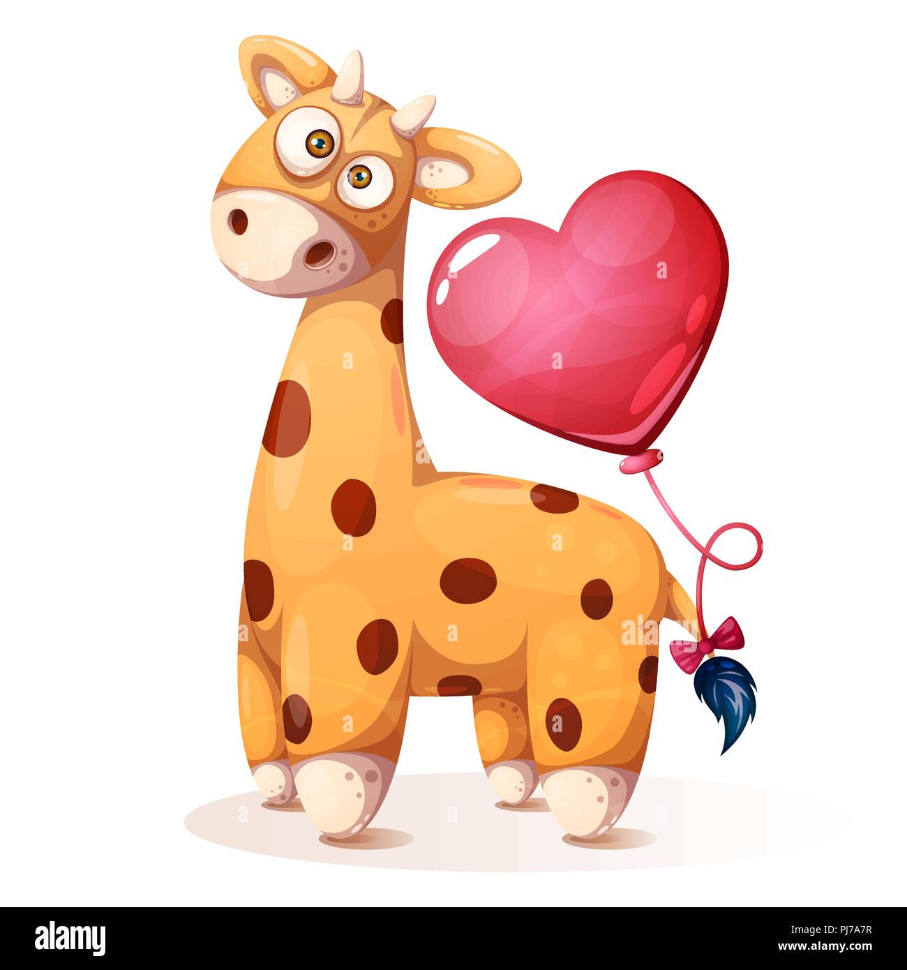 Mignon, drôle de girafe en peluche avec coeur ballon - cartoon ...