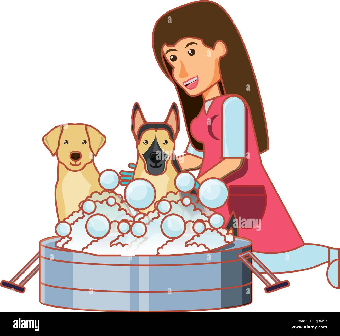 Caricature d'un bain vétérinaires chiens sur fond blanc, vector ...