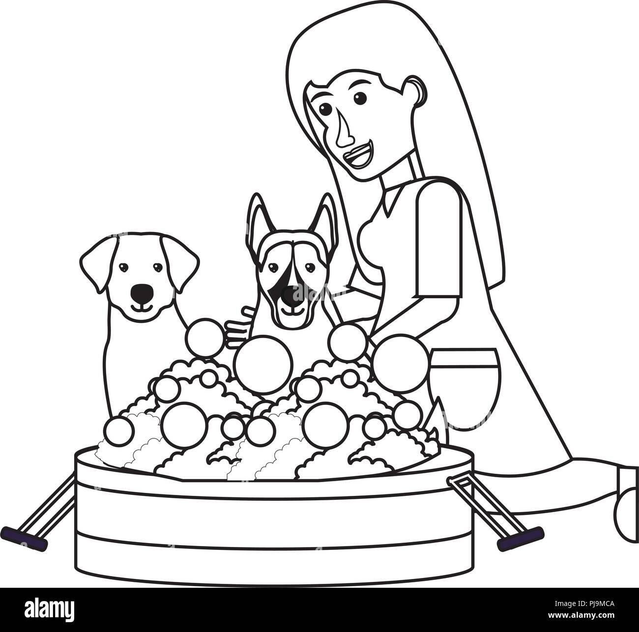 Caricature d'un bain vétérinaires chiens sur fond blanc, vector ...