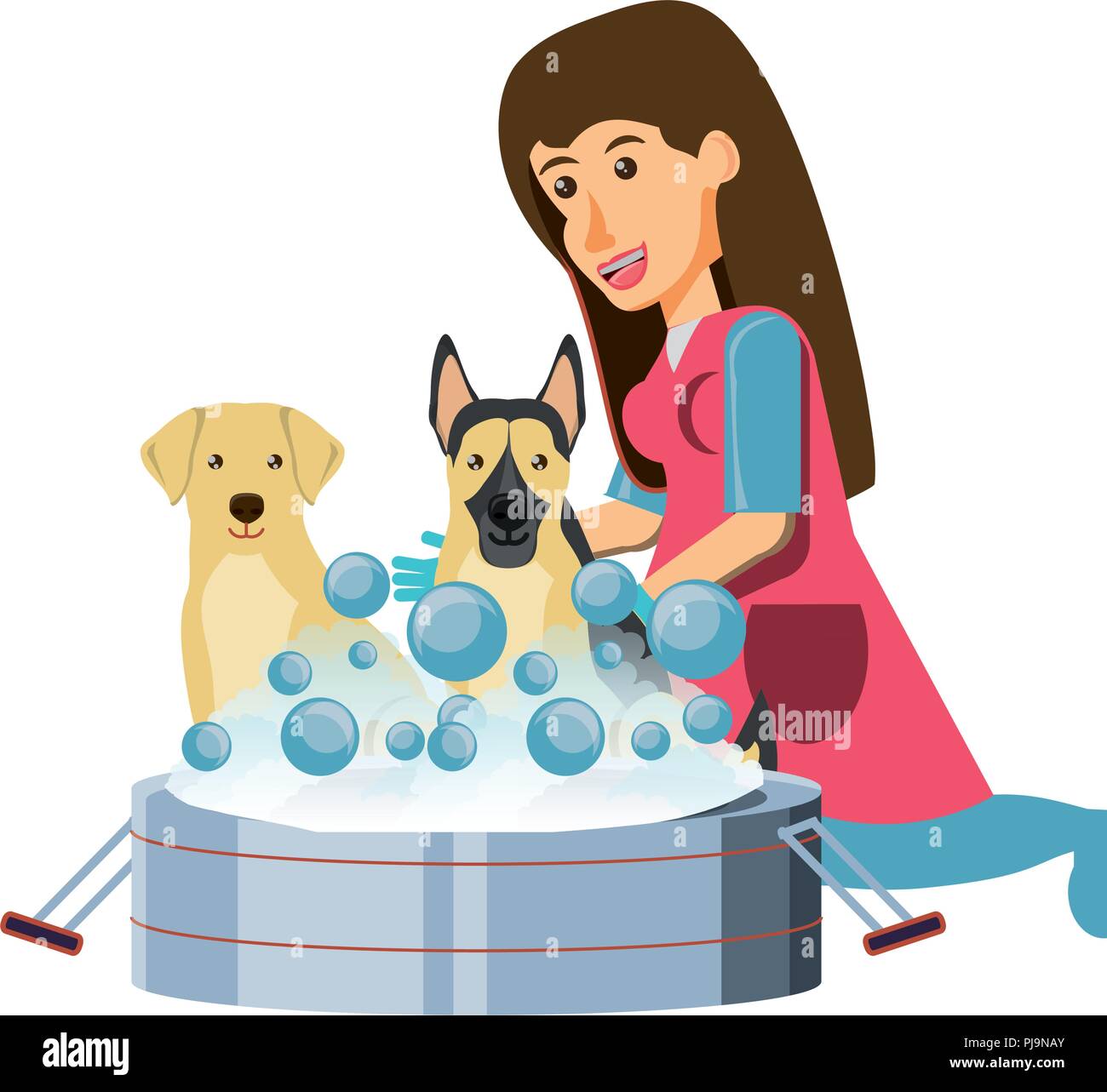 Caricature d'un bain vétérinaires chiens sur fond blanc, vector ...