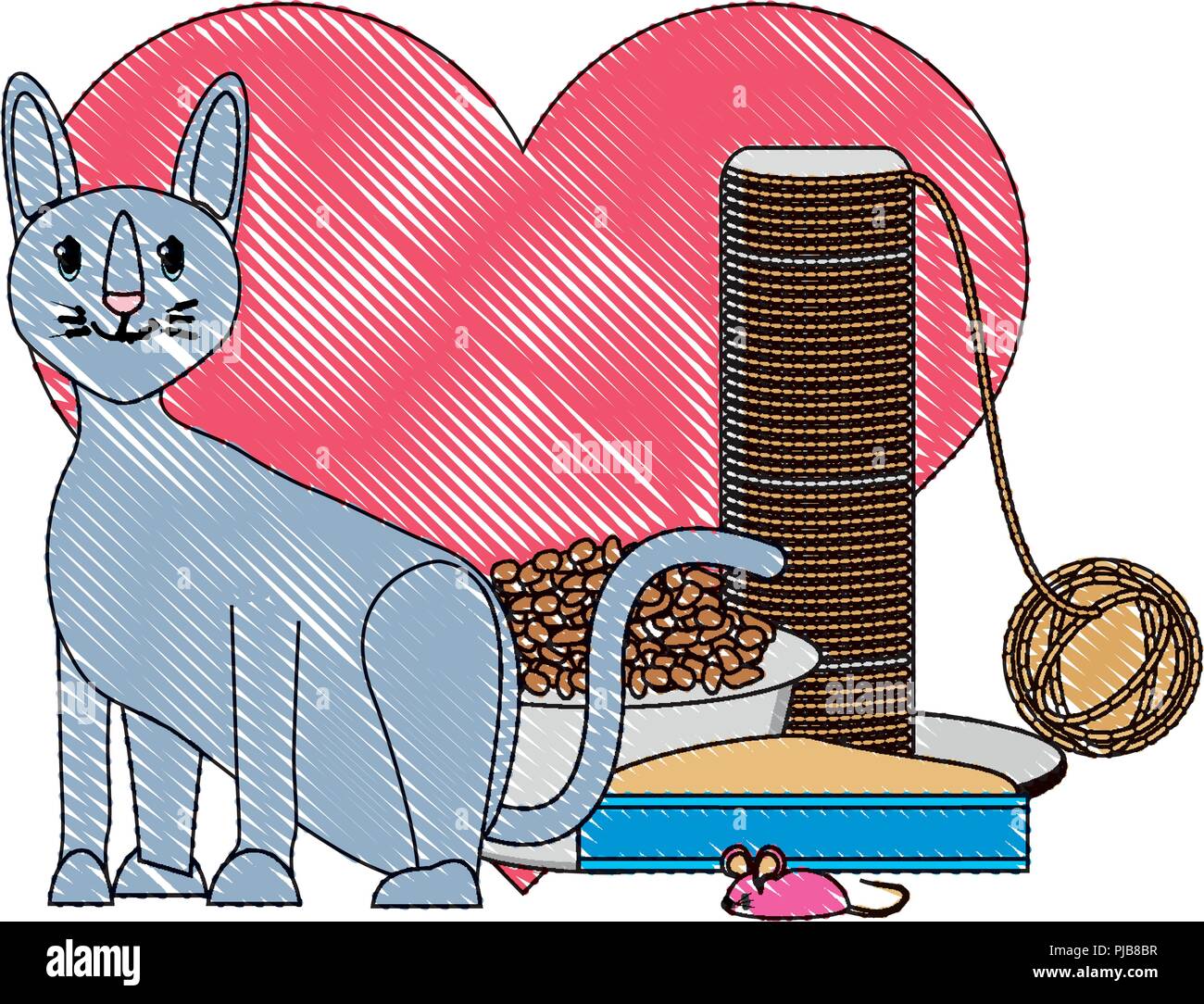 Coeur avec chat mignon et les icônes d'animaux sur fond blanc, vector ...
