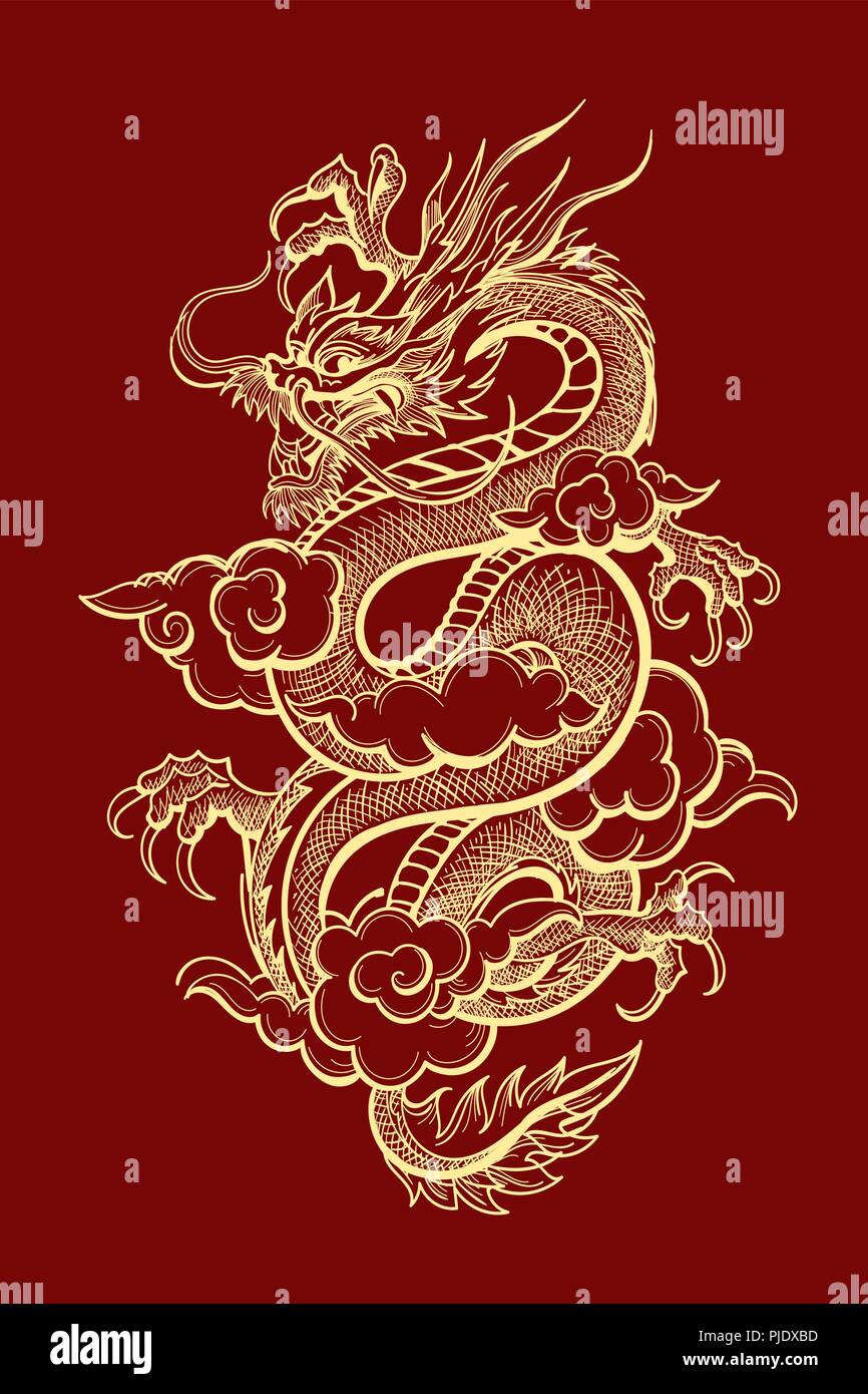 Illustration de Golden Dragon chinois traditionnels. Vector ...