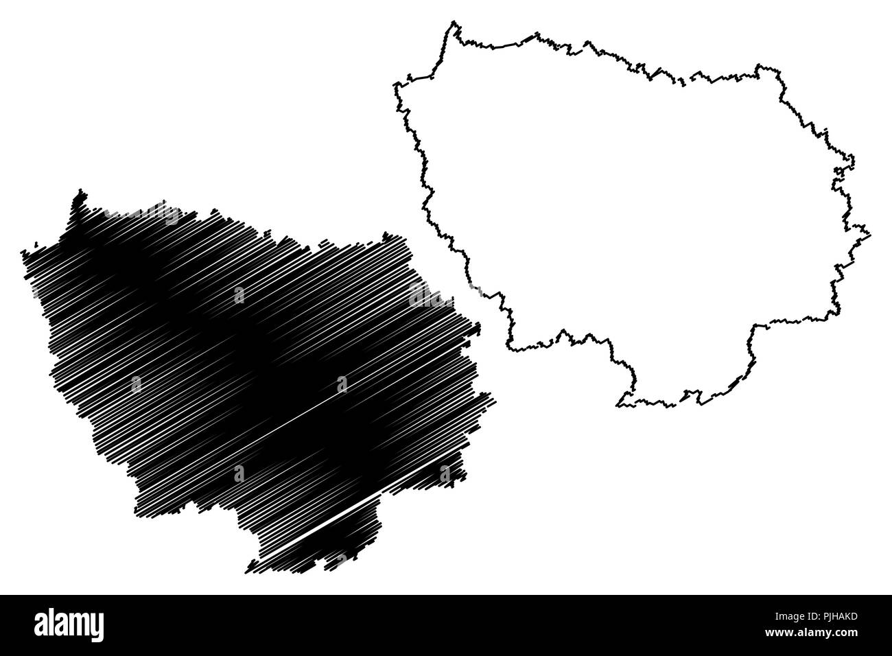 Ile-de-France (France, région administrative) map vector illustration ...