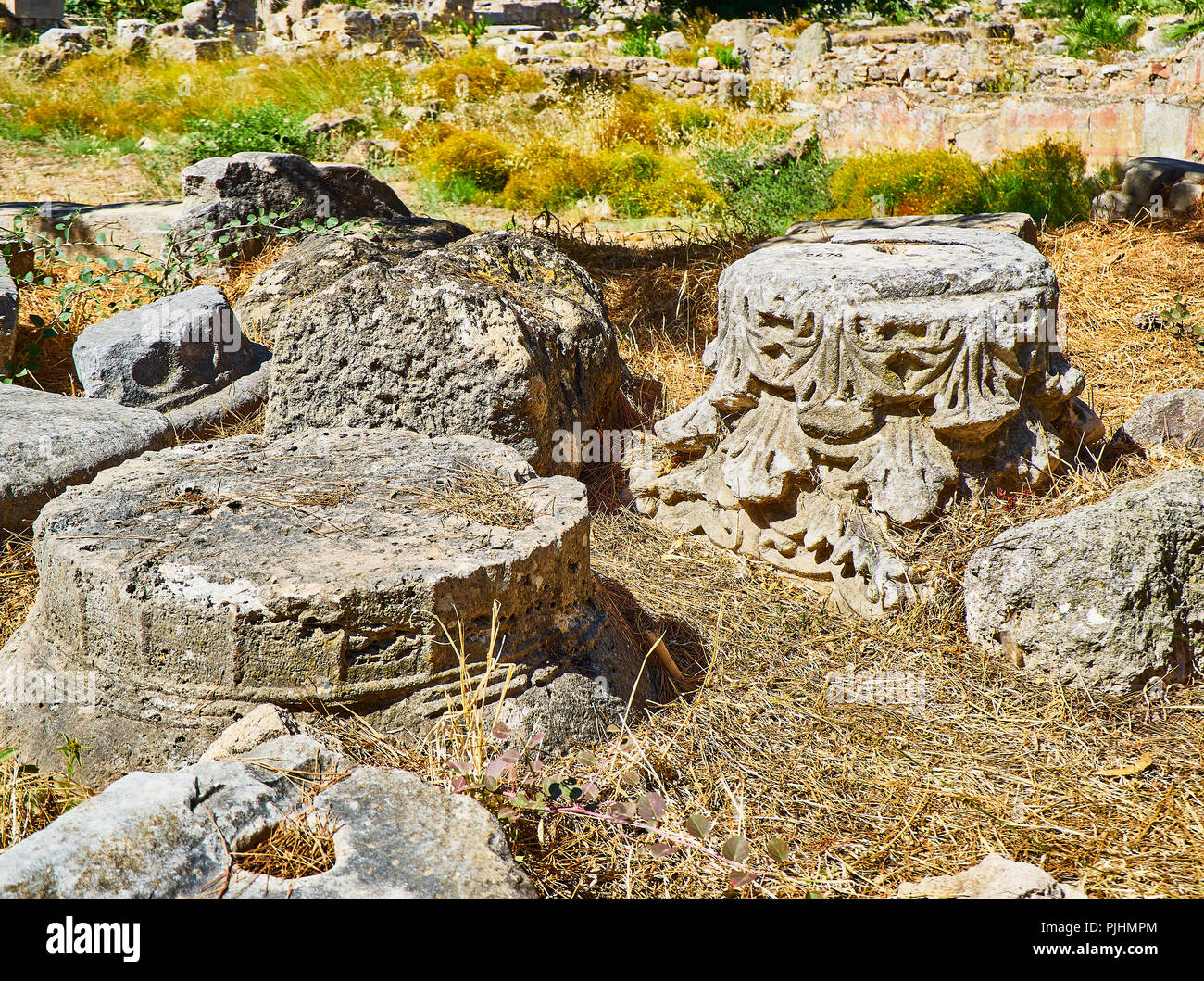 Vestiges de l'ancienne Agora à Stoa du port de Kos. Région Sud de la ...