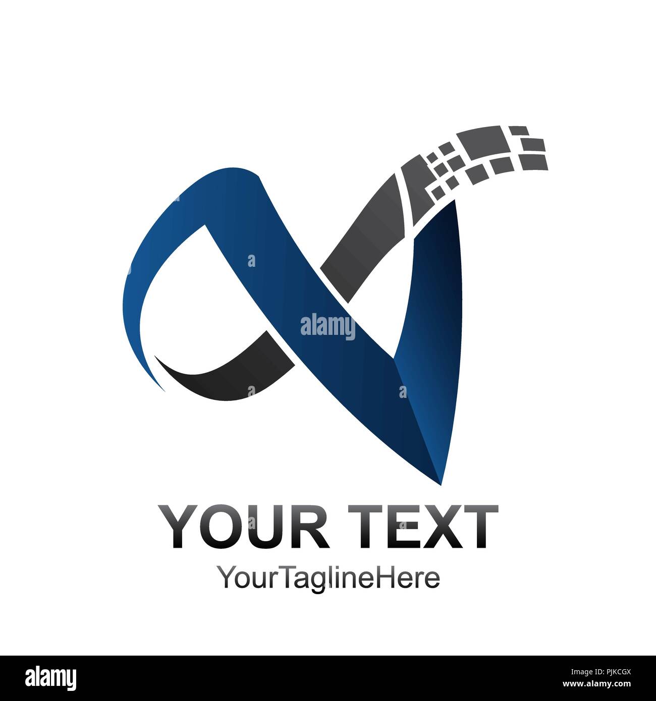Lettre initiale V logo bleu couleur modèle logo Swoosh pixel pour l ...