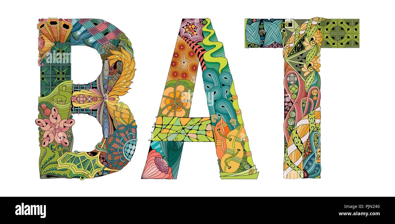 Mot BAT. Zentangle vecteur pour la décoration d'objets de décoration ...