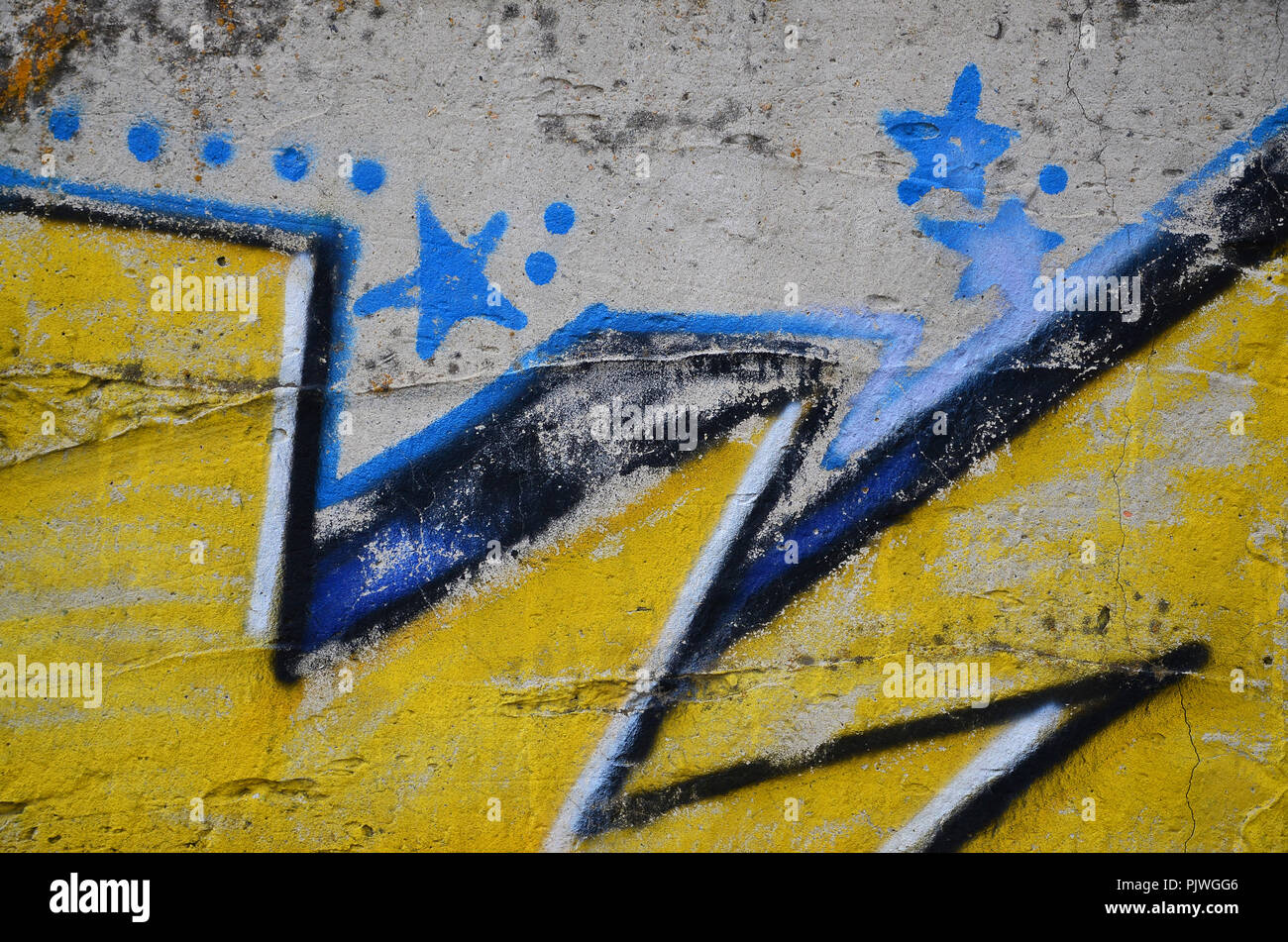 Vue rapprochée de l'écriture graffiti dimensions détails. Image de fond ...