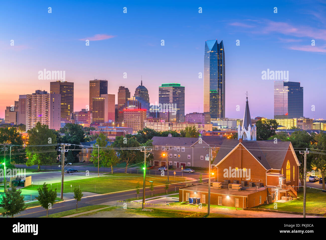 Oklahoma City, Oklahoma, USA Centre-ville au crépuscule Photo Stock - Alamy