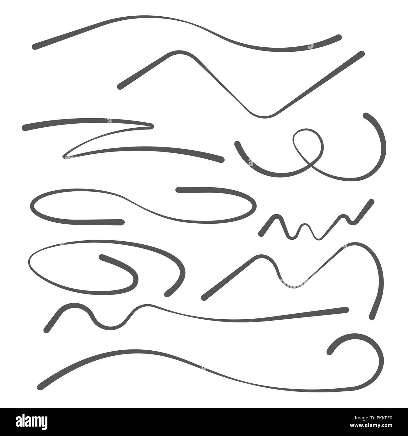 Vector set de souligner à la main. Feutre pinceau ligne. Collection de ...