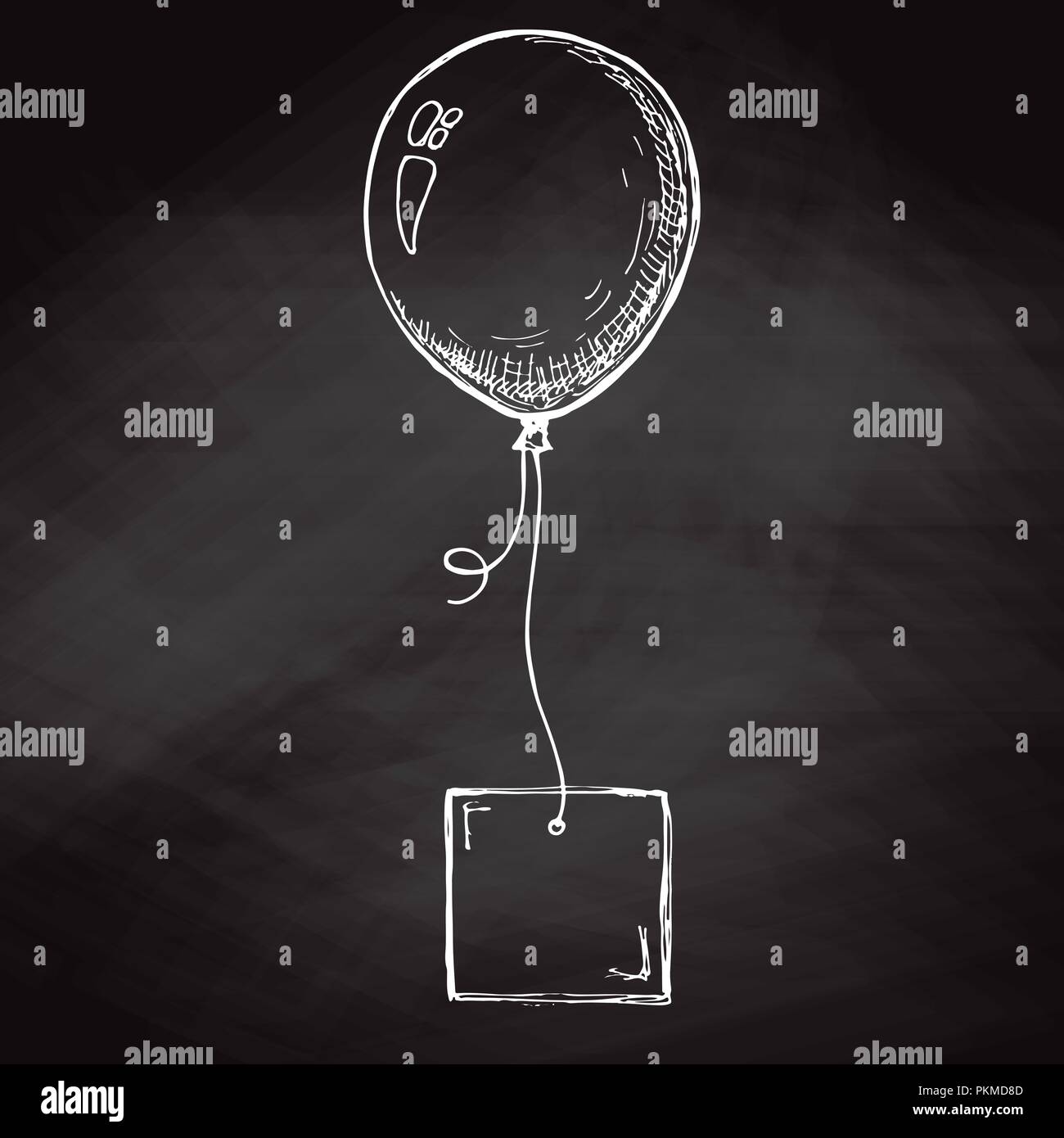 Croquis d'un ballon avec une carte sur une corde. Place pour le texte ...