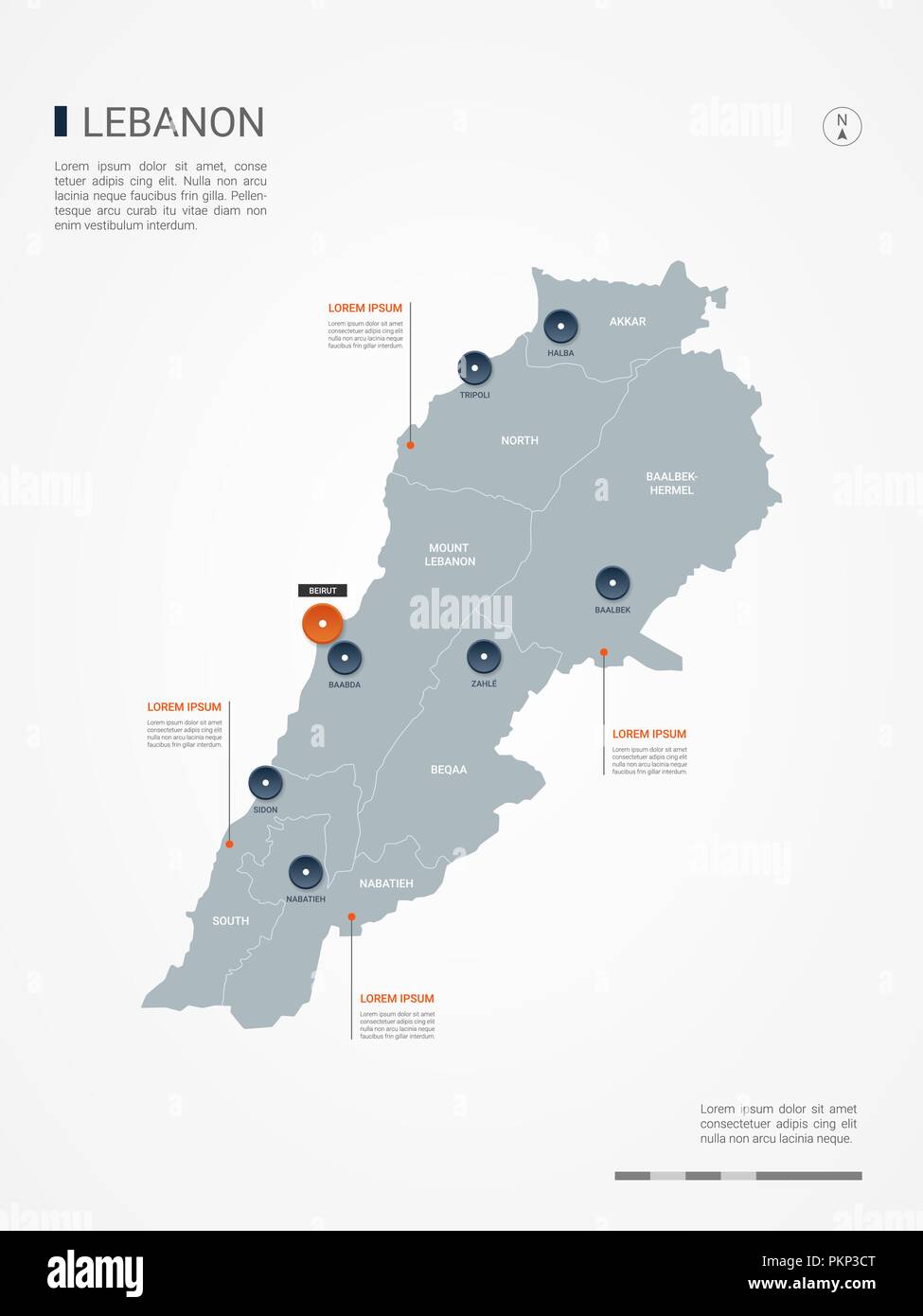Carte du Liban avec des frontières, des villes, des capitaux et des ...