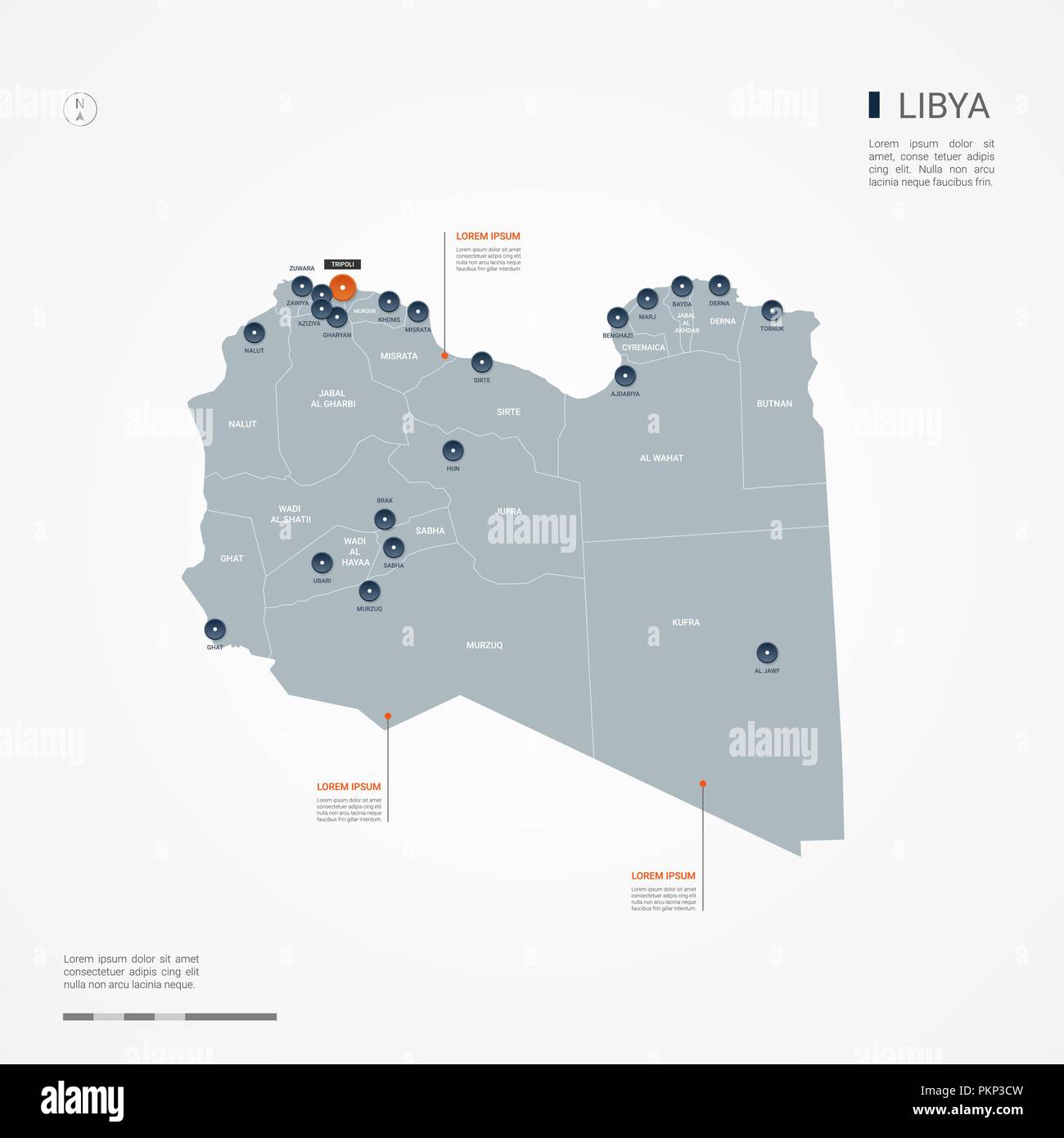 Carte de la Libye avec des frontières, des villes, des capitaux et des ...