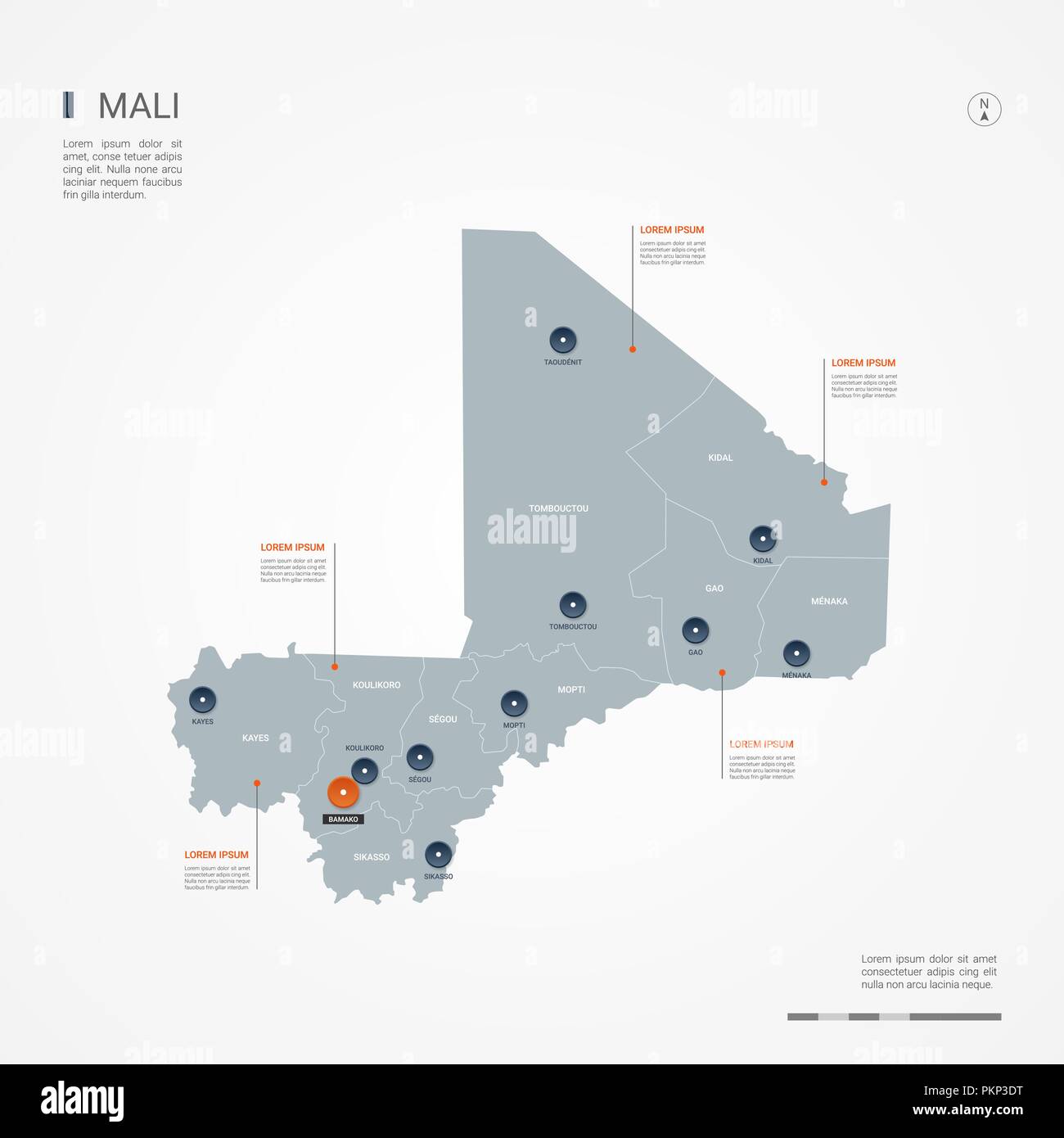 Carte du Mali avec des frontières, des villes, des capitaux et des ...