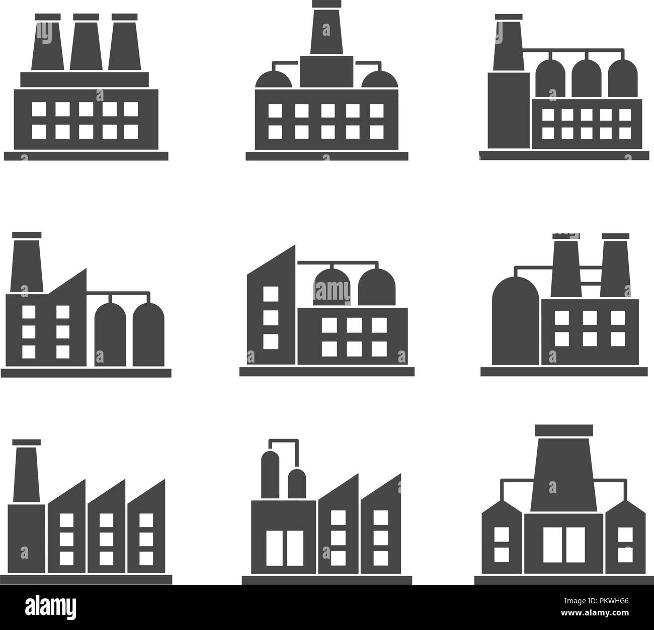 Vector set d'usines des icônes. Bâtiment industriel, symbole de l'usine ...