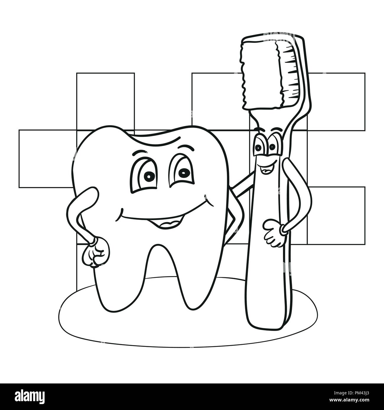 Cartoon Illustration d'heureux caractère dent brosse à dents avec un ...