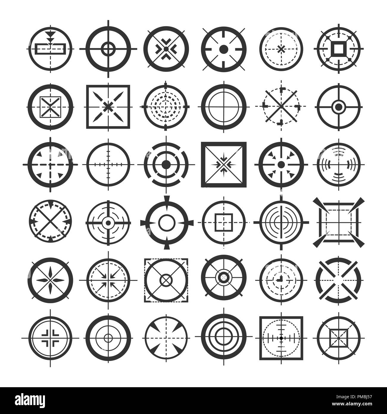 Réticule. Réticule cible ciblage vecteur icônes, croix, bullseye tir ...