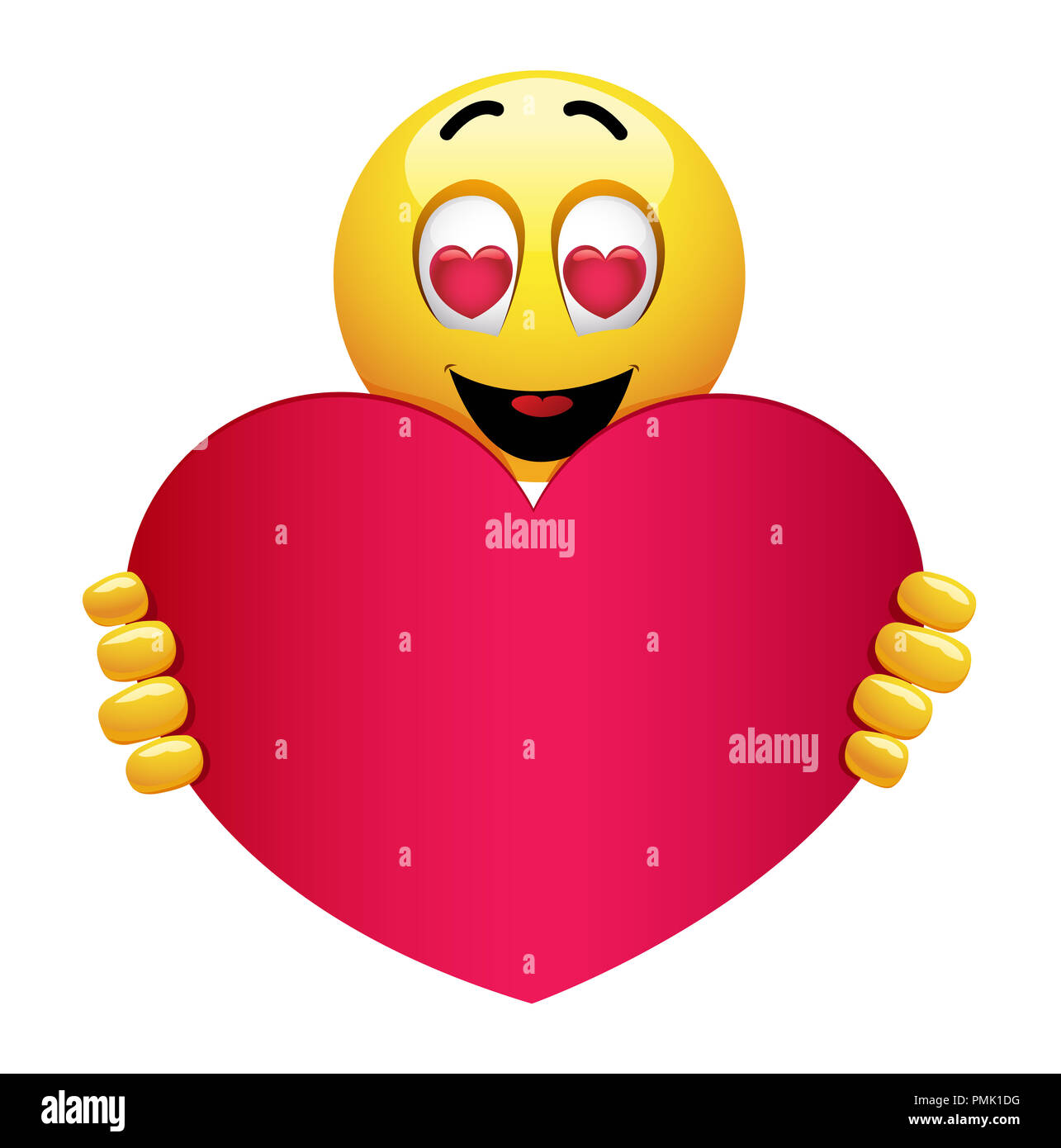 Emoji smiley mignon d'être amoureux. Smiley holding big red Heart ...