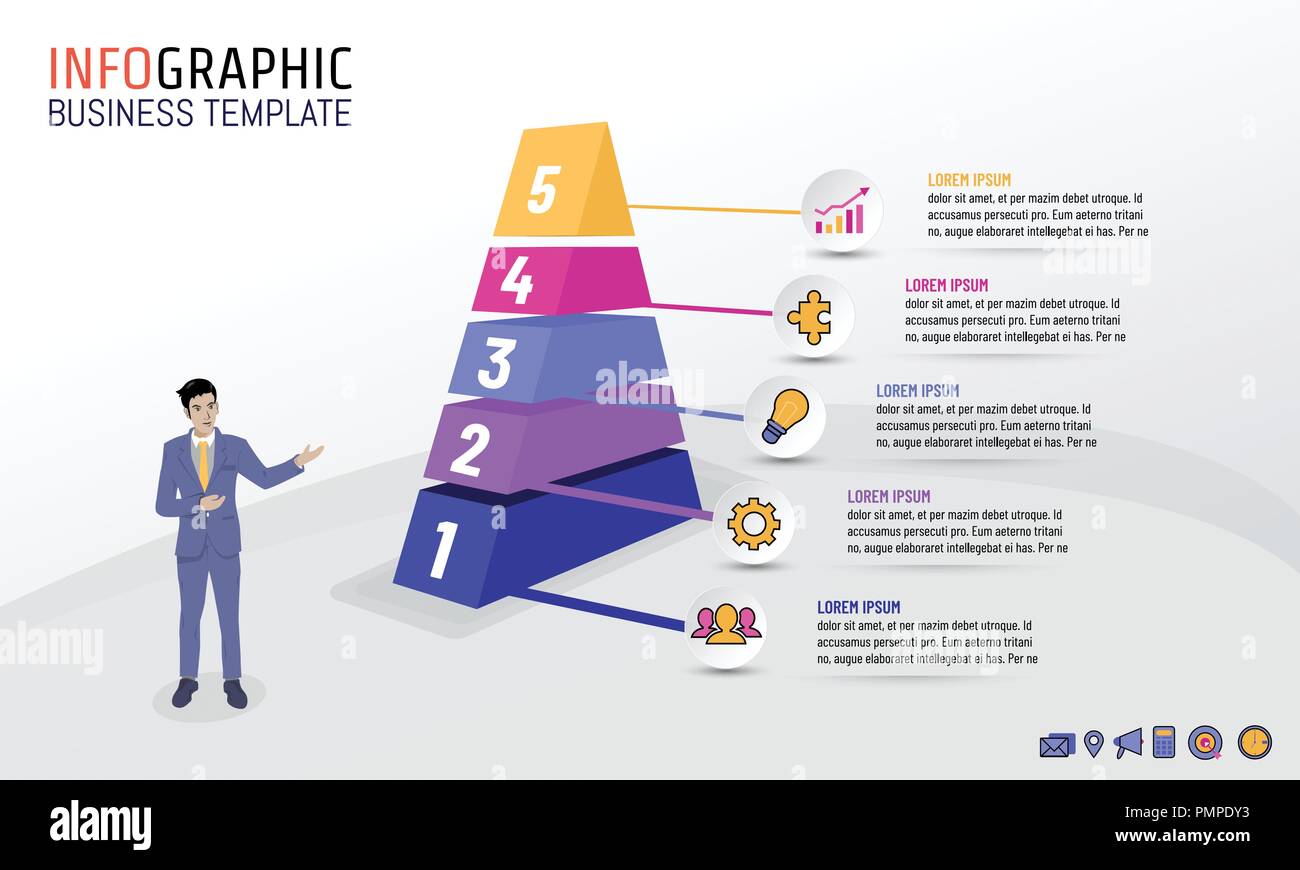 L'entreprise pyramidale infographie modèle à 5 étapes, options, mise en ...
