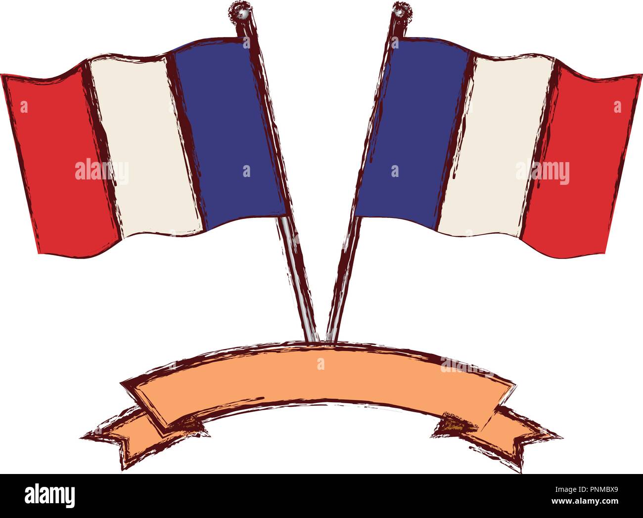 France drapeaux et ruban décoratif sur fond blanc, vector illustration ...