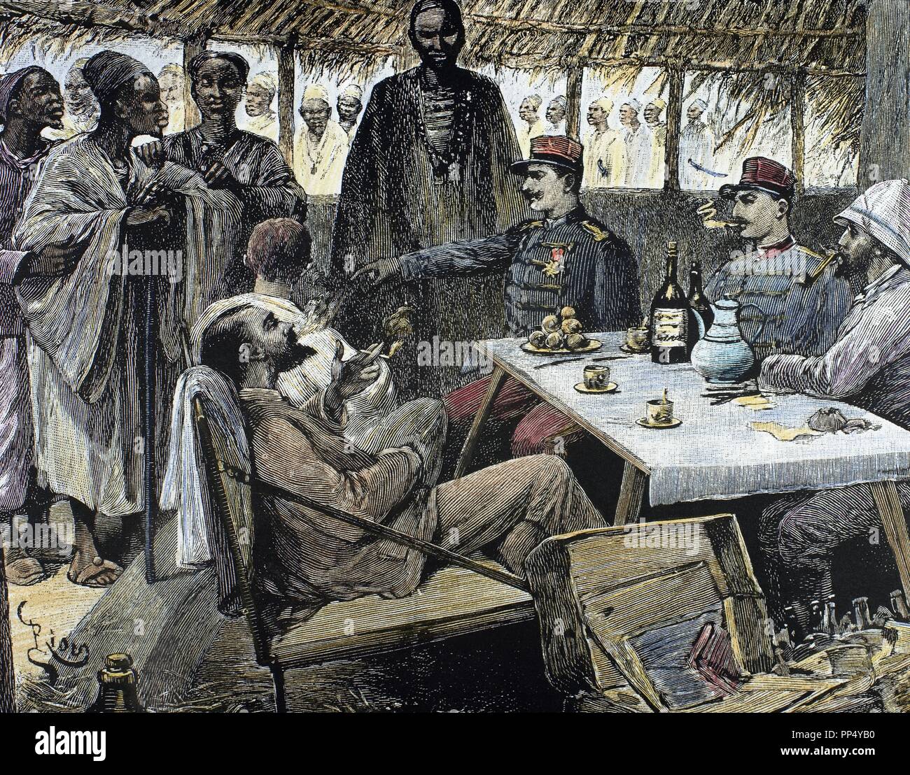 Le colonialisme français. L'Afrique. Chef d'une tribu africaine avec l ...