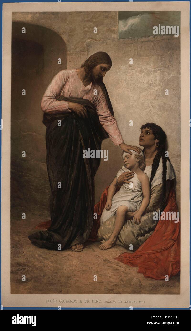 Jesús curando a un niño. Reproducción de una obra de Gabriel Cornelius ...