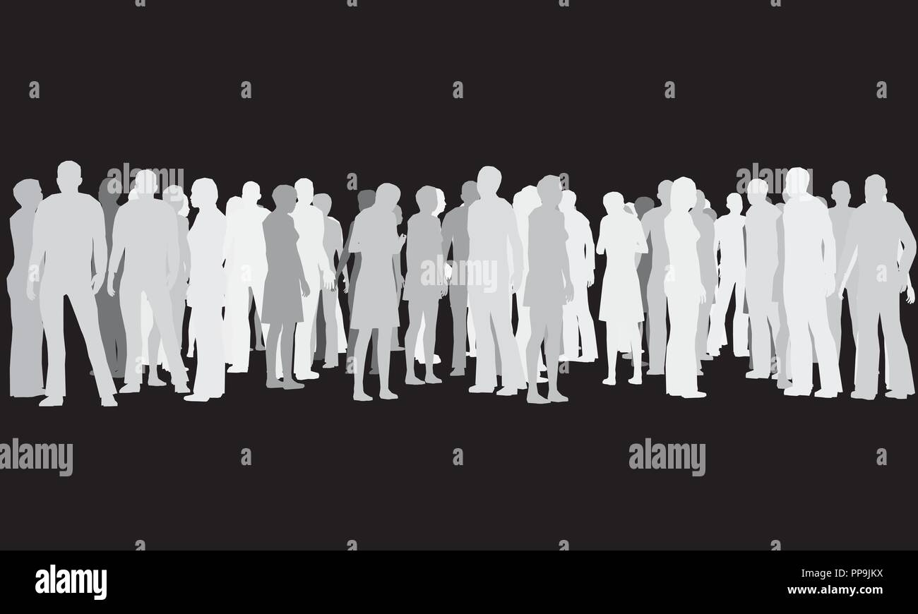 Arrière-plan avec des silhouettes d'habitants. La foule de personnes ...