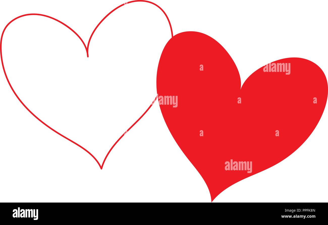 Coeur blanc avec contour rouge contour et remplissage rouge coeur ...